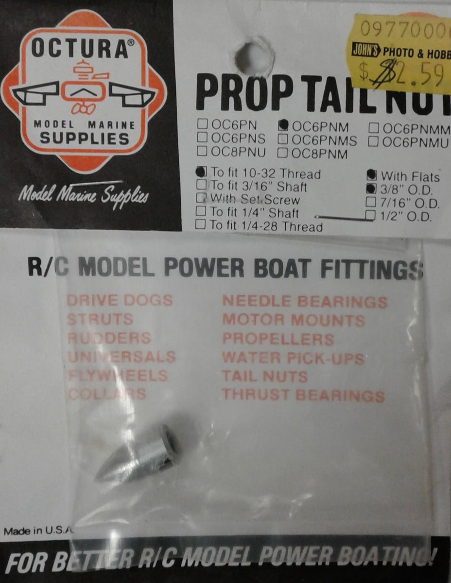 OCTURA - OC6PNM - PROP NUT TAIL - STREAMLINED - FITS THREAD ON 3/16" S| Hobbyplex