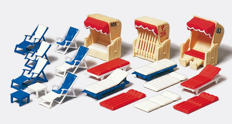 PREISER # 17308 - DECK CHAIRS, ETC. - 1:87 SCALE | Hobbyplex
