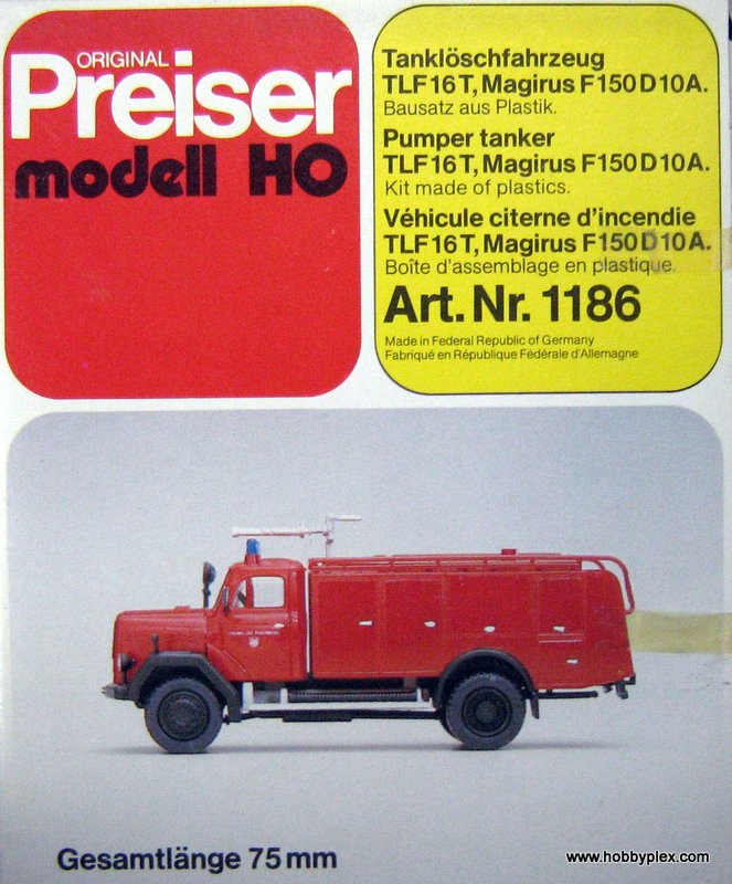 PREISER # 1198 - FIRE VEHICLE KIT - HO SCALE| Hobbyplex