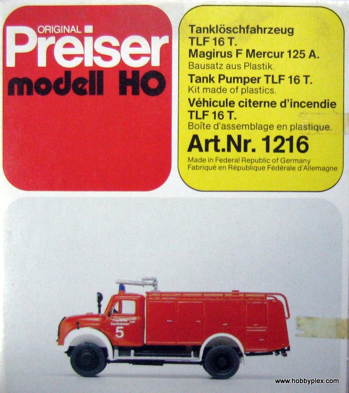 PREISER # 1216 - FIRE VEHICLE - HO SCALE| Hobbyplex