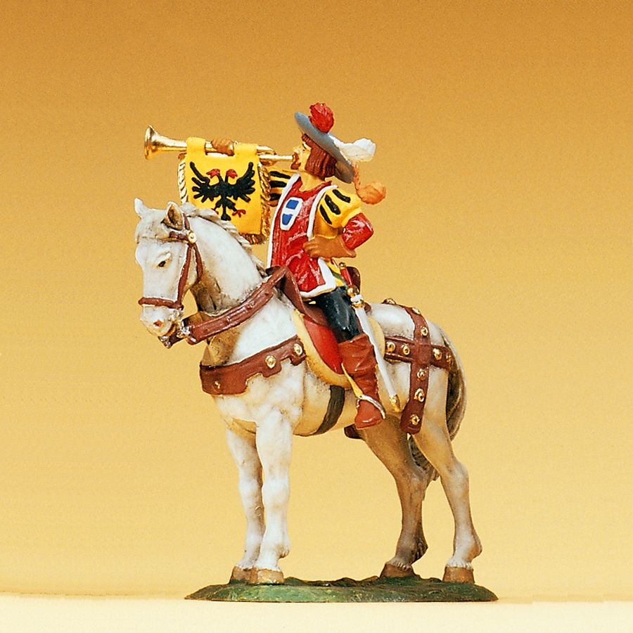 PREISER 52352 - TRUMPETER ON HORSEBACK - ELASTOLIN - 1:25 SCALE| Hobbyplex